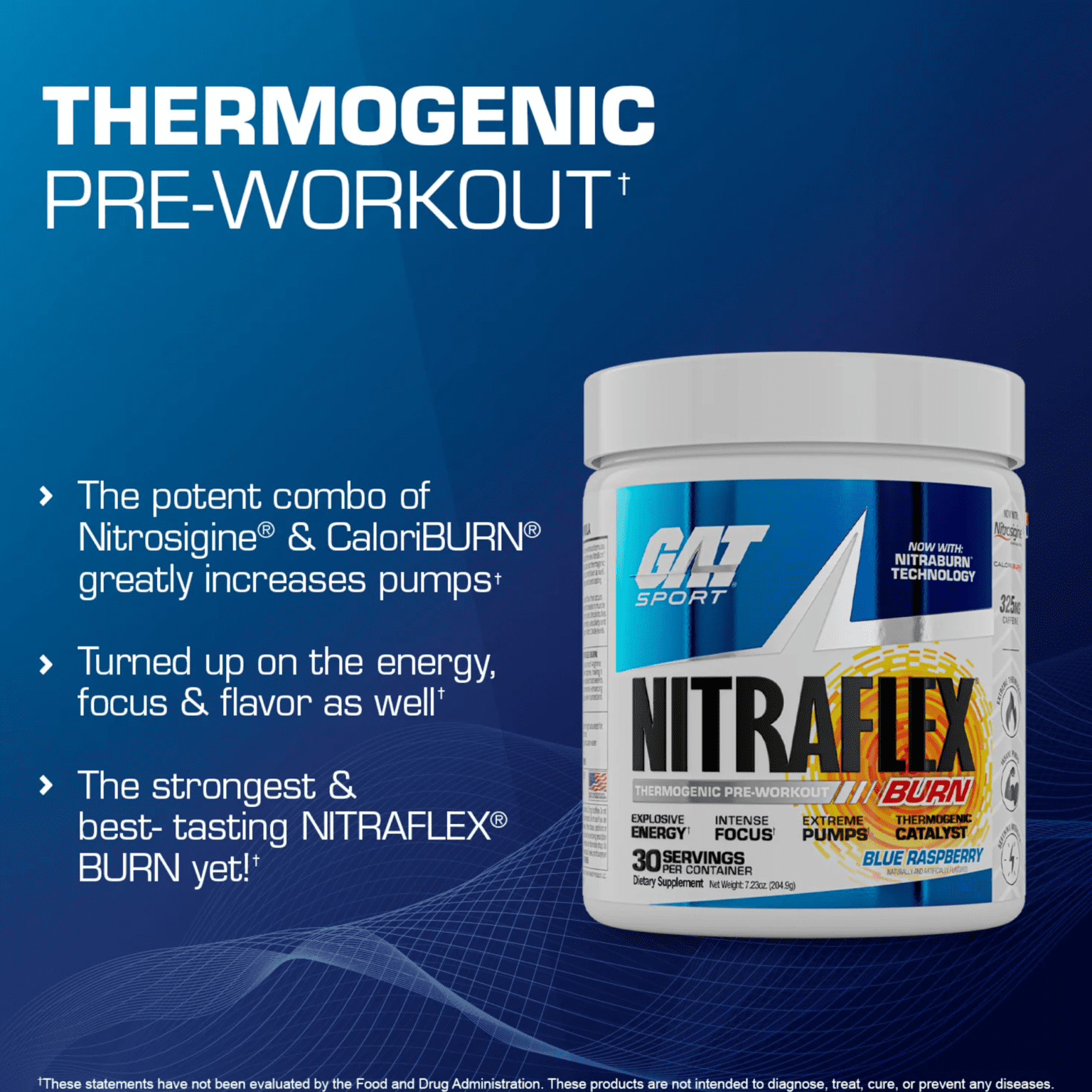 GAT Nitraflex Burn 300 gr | Sabor Blue raspberry | 30 serv - FITMORE